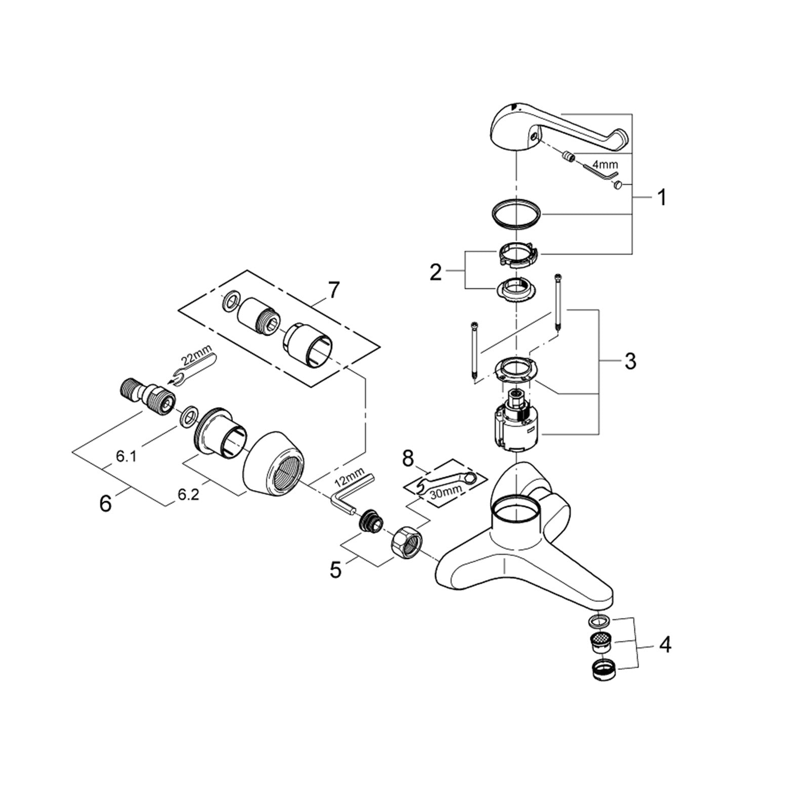 Grohe Onderdelen Euroeco Veiligheids Wandmengkraan M/Kopp ...