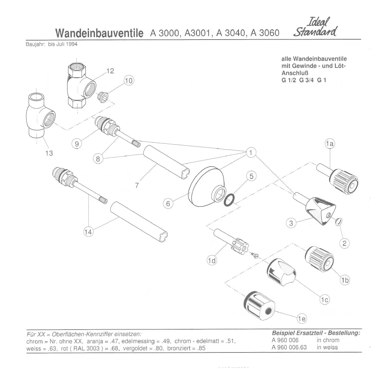 Ideal Standard parts Universal 1/2" built-in stop valve A3000AA ...