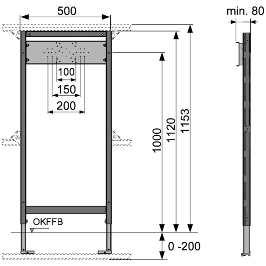 TECE Bidet installation frame for wall-hung bidet, installation height