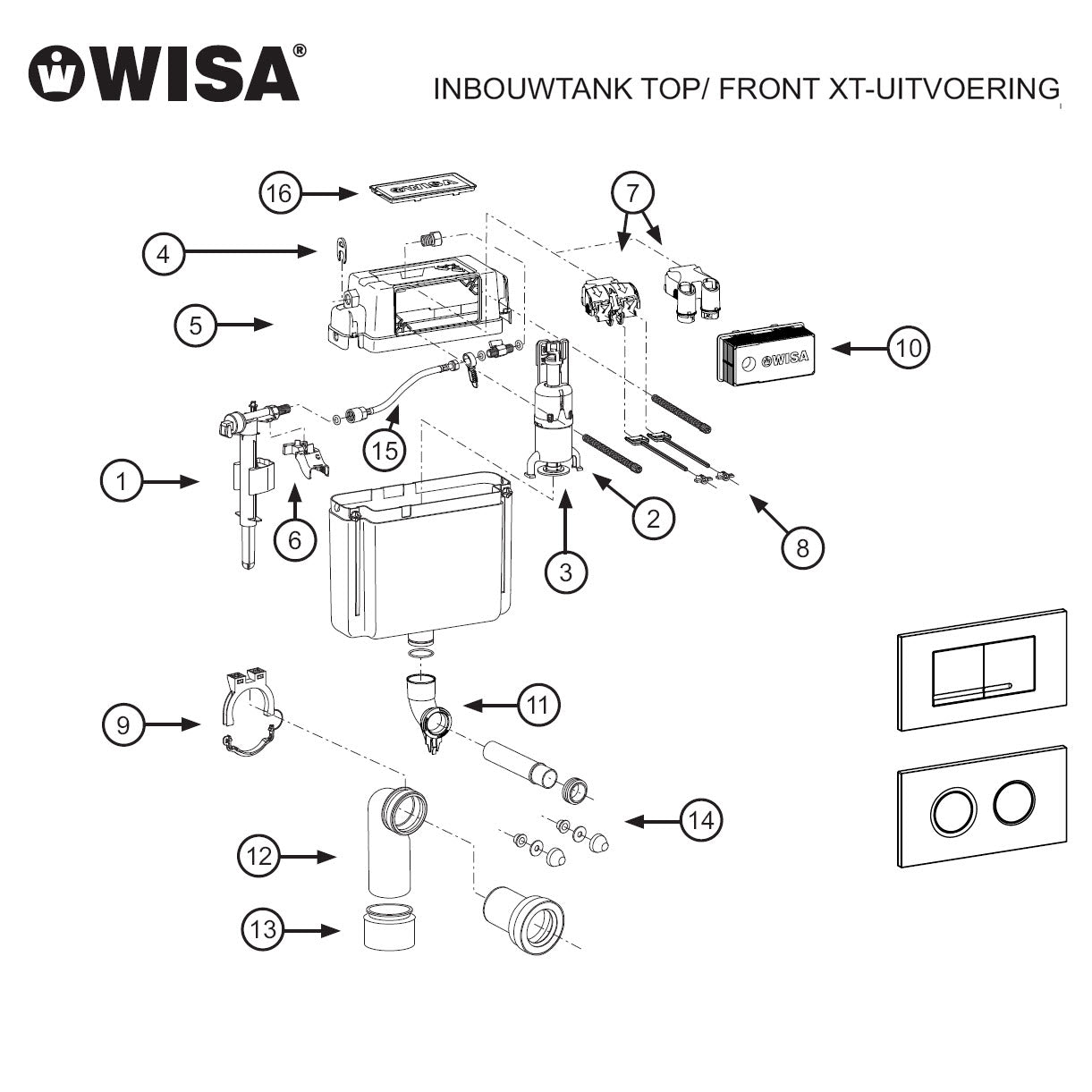 Wisa Onderdelen Inbouwtank Top / Front XT-Uitvoering WXT000000